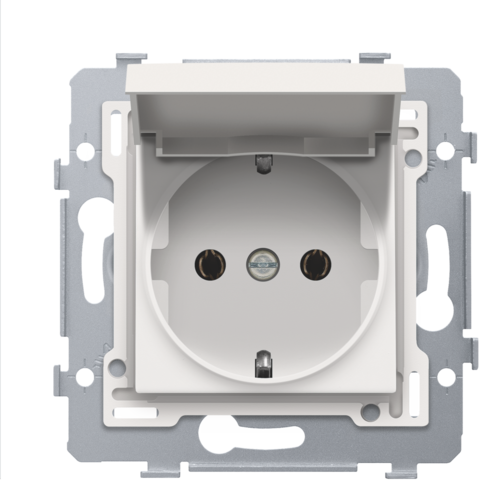 Socket outlet 71x71 with side earthing, hinged cover, base and ...