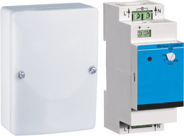 Daylight control module with twilight switch, 230 V, 3 lux – 300 lux, 2 ...
