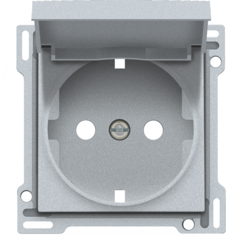 Finishing set for socket outlet with side earthing and hinged cover, Silver