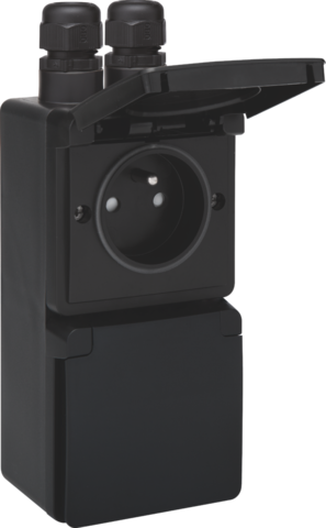 Splashproof double vertical wall socket with pin earthing, shutters and ...