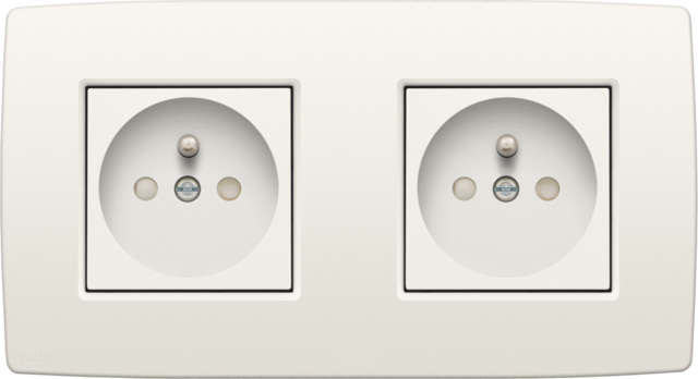 Double horizontal socket outlet with pin earthing and shutters, screw ...